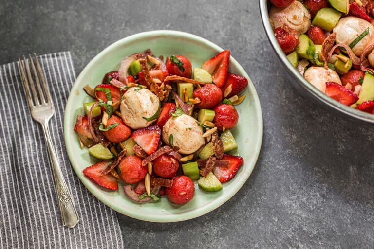 Strawberry, Watermelon, Cucumber & Mozzarella Salad with Raspberry ...