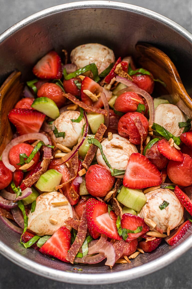 Strawberry, Watermelon, Cucumber & Mozzarella Salad with Raspberry ...