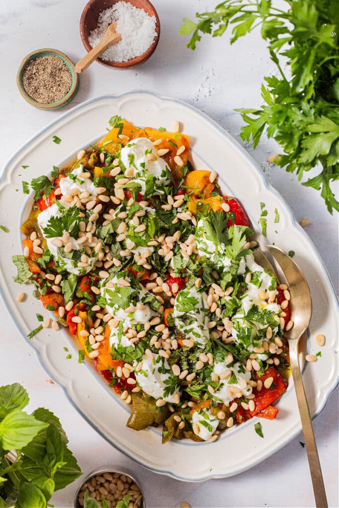 Roasted Bell Pepper Salad with Basil, Ricotta, and Pine Nuts ...